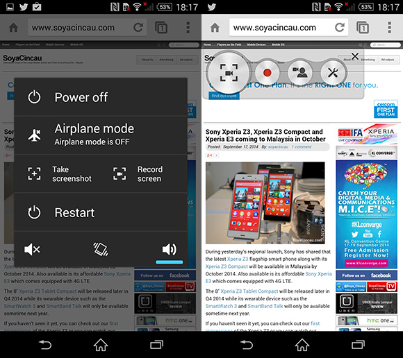 Sony Xperia Z3 Record Screen feature demo - SoyaCincau