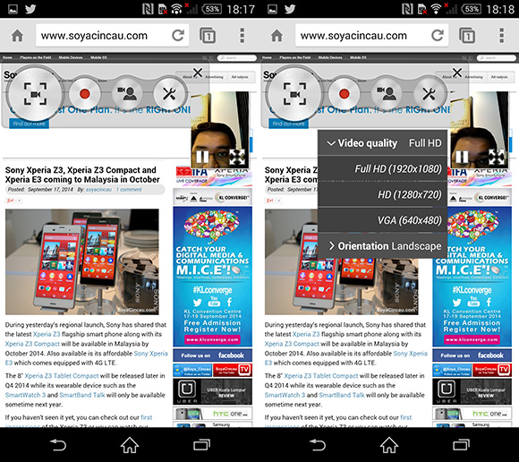 Sony Xperia Z3 Record Screen feature demo - SoyaCincau