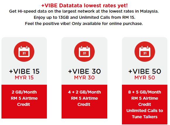 TuneTalk +Vibe plans give you 13GB of data and unlimited calls for RM50 ...