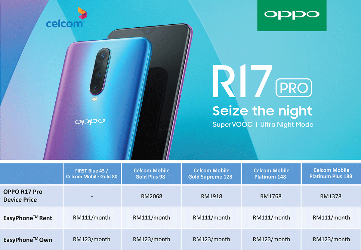 Celcom offers the OPPO R17 Pro from RM111/month - SoyaCincau