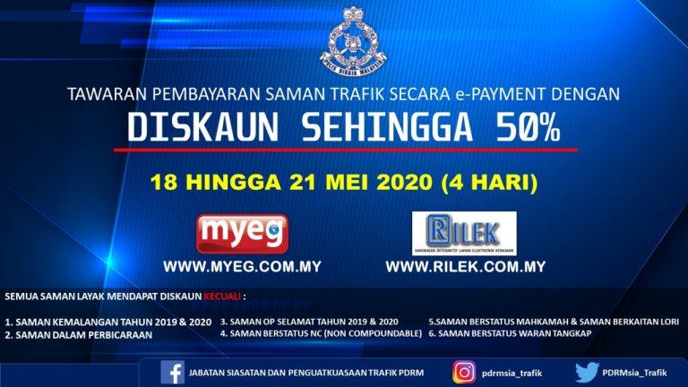 PDRM offers up to 50% discount for traffic summonses via e-Payment ...
