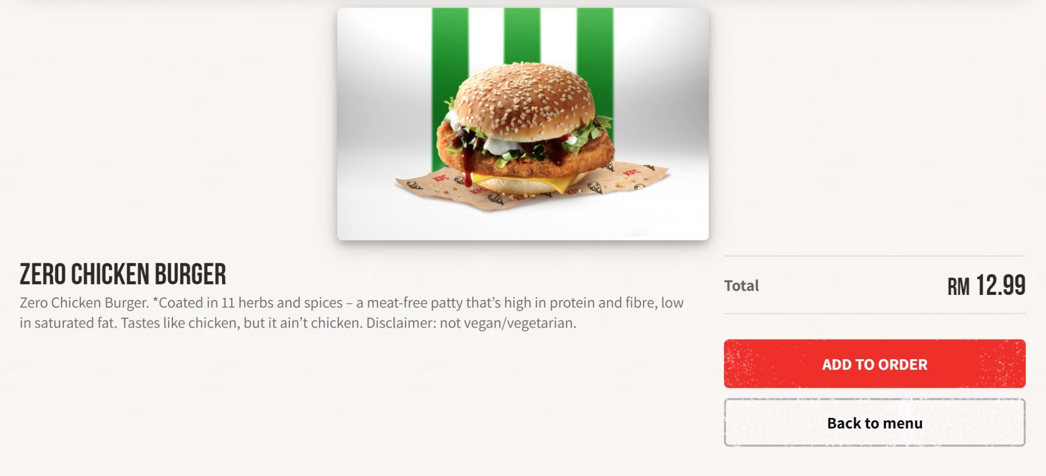 KFC Malaysia introduces plant-based Zero Chicken Burger, but it's ...