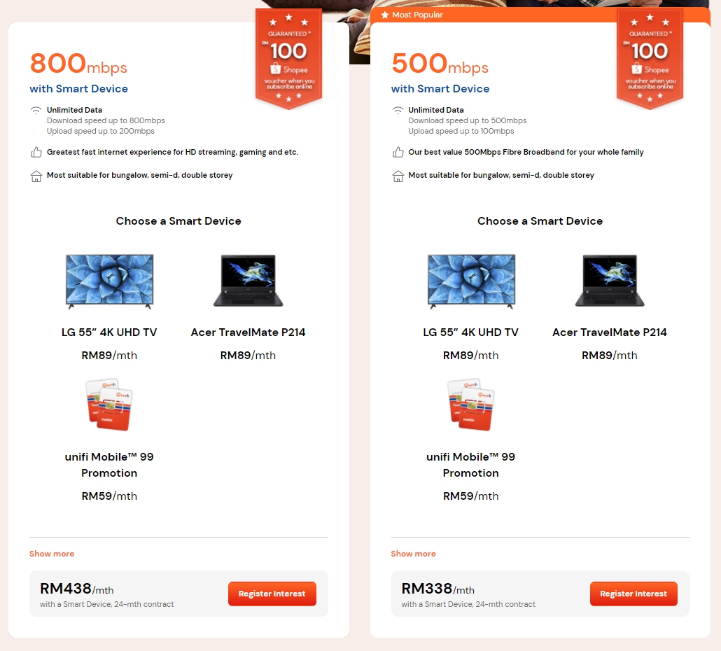 Unifi offers 55" 4K TV or Acer Laptop from RM69/month with your fibre ...