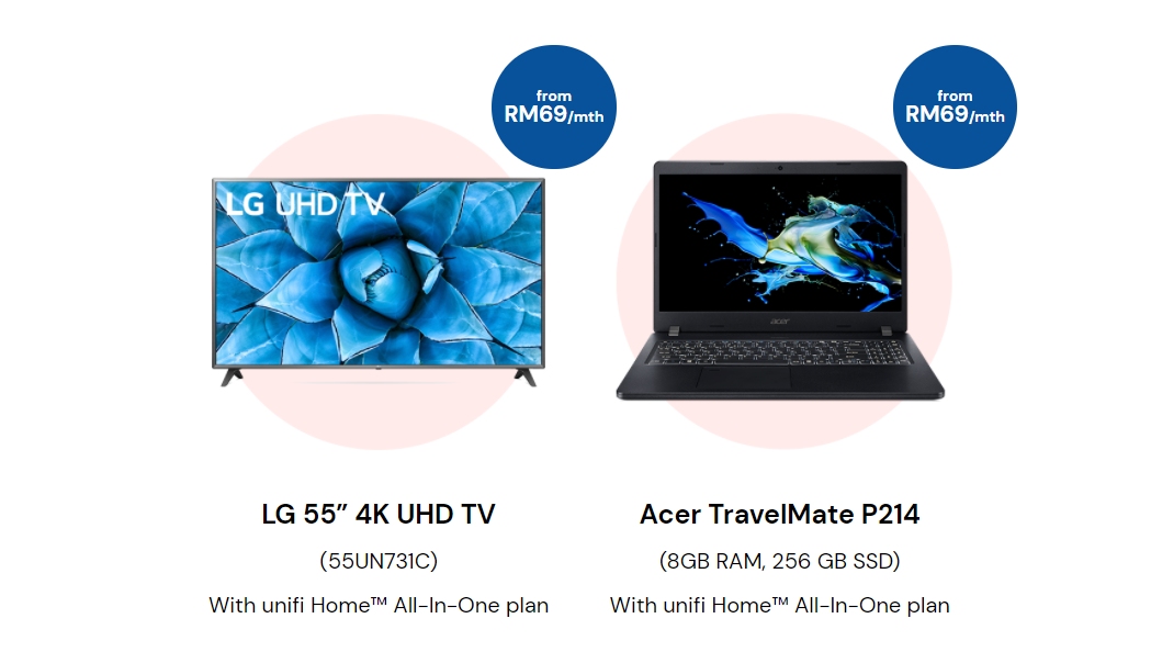 Unifi offers 55" 4K TV or Acer Laptop from RM69/month with your fibre ...