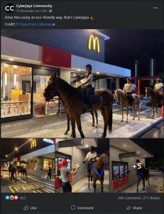 Why are people riding horses through a McDonald's drive-through?