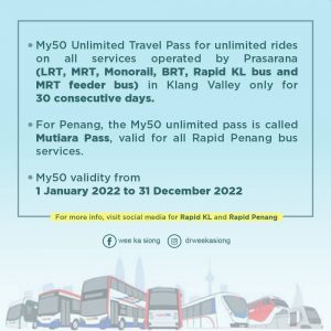 Rapid KL My30 unlimited travel pass will be replaced with My50 starting ...