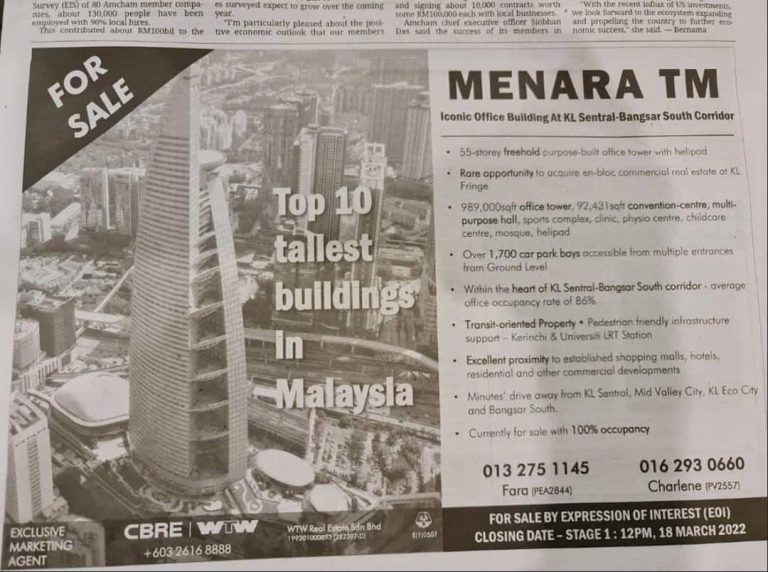 [UPDATED] Telekom Malaysia's iconic Menara TM building is up for sale ...