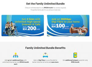 Digi offers 3 lines with unlimited data for RM200/month, add 300Mbps ...