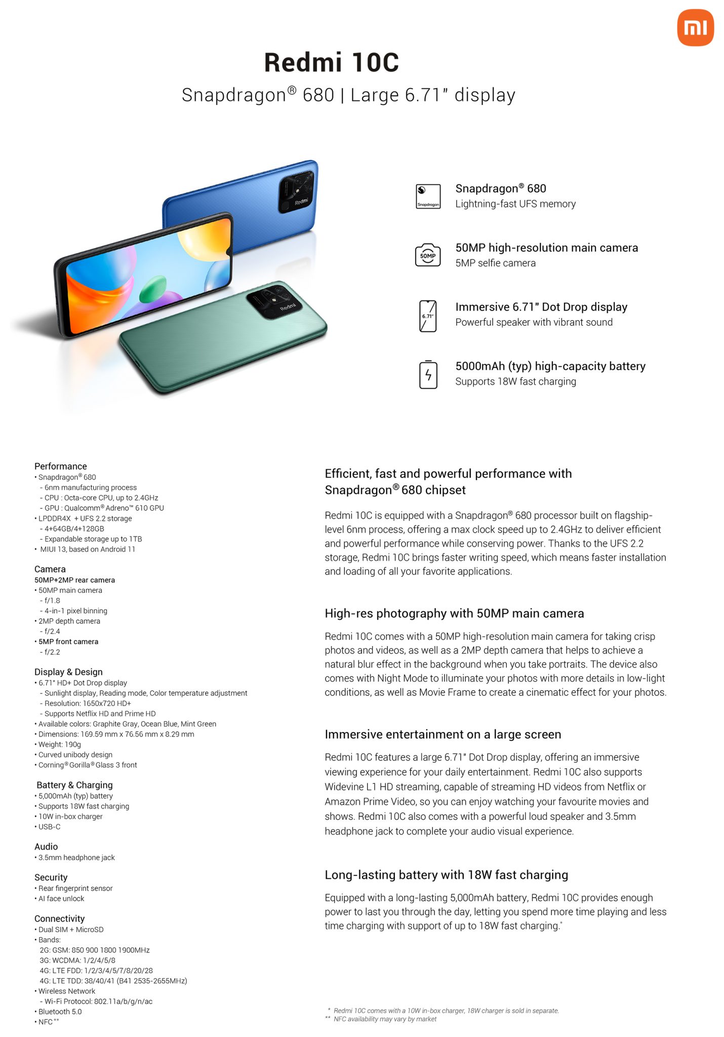 Redmi 10C: Large 6.71" display, Snapdragon 680 and 5,000mAh battery ...