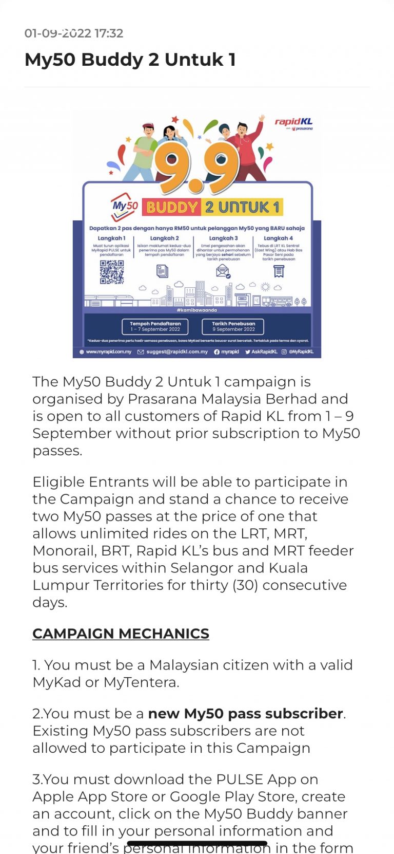 RapidKL is offering a 2-for-1 deal for My50 passes, but here's what you ...