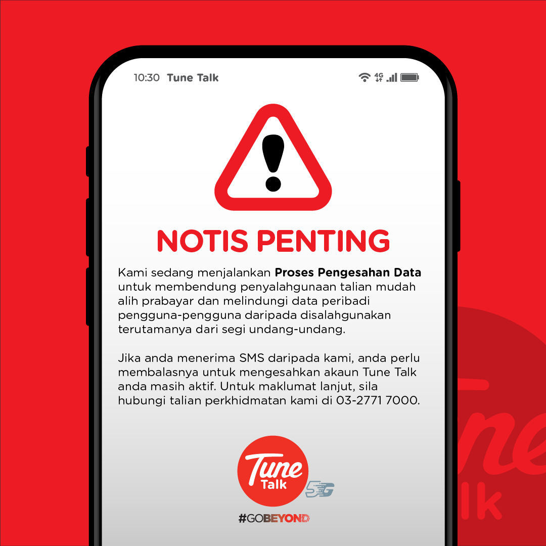 Tune Talk is conducting a user verification check via SMS, which is a ...