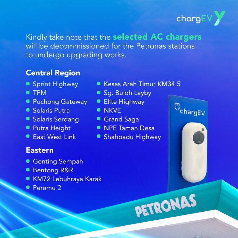 ChargEV to decommission selected legacy AC Chargers at Petronas, EV ...