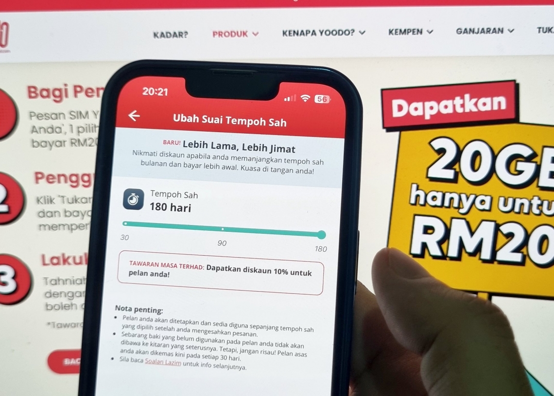 Yoodo users can now get validity periods of up to 180 days, comes with up to 10% discount ...