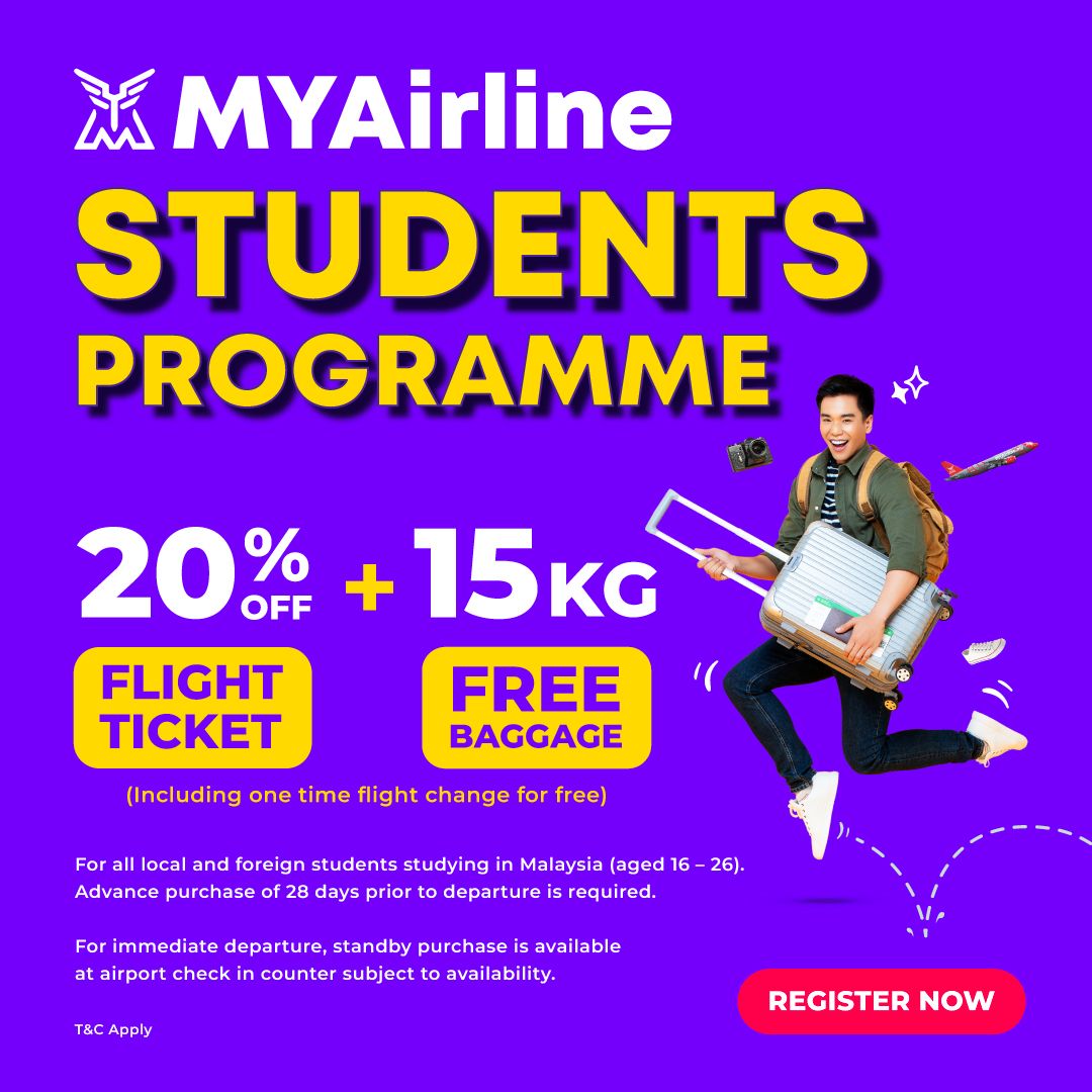 MYAirline Students Programme offers 20% discount and free 15kg checked ...