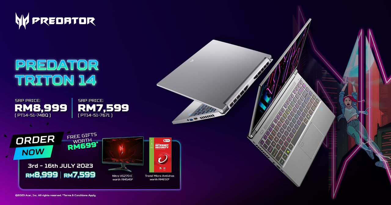 Acer Predator Triton 14 Malaysia: 13th gen Core i7 gaming laptop with ...