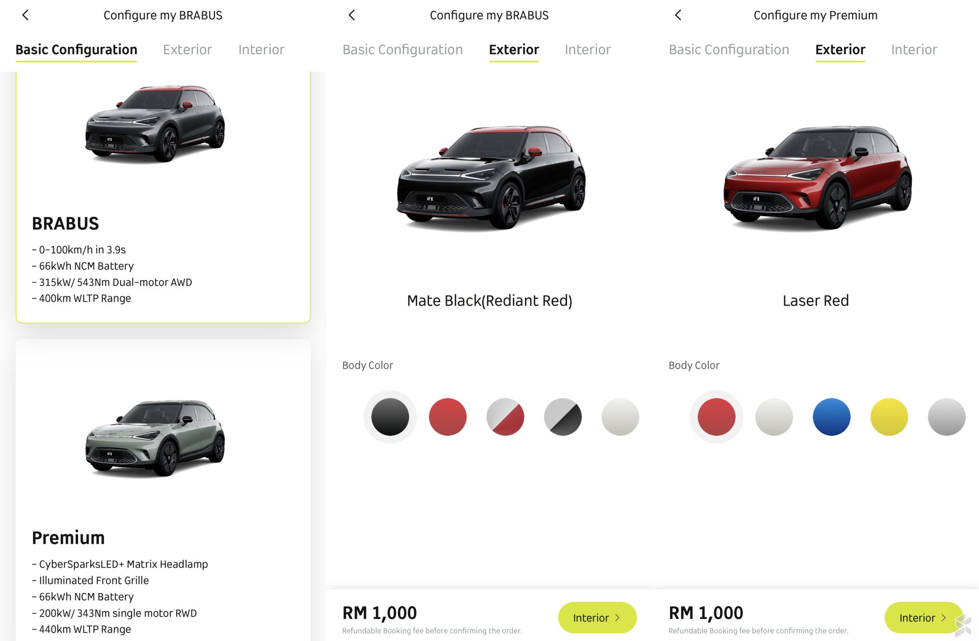 Smart #1 Malaysia: Here are the colour options for Brabus and Premium ...