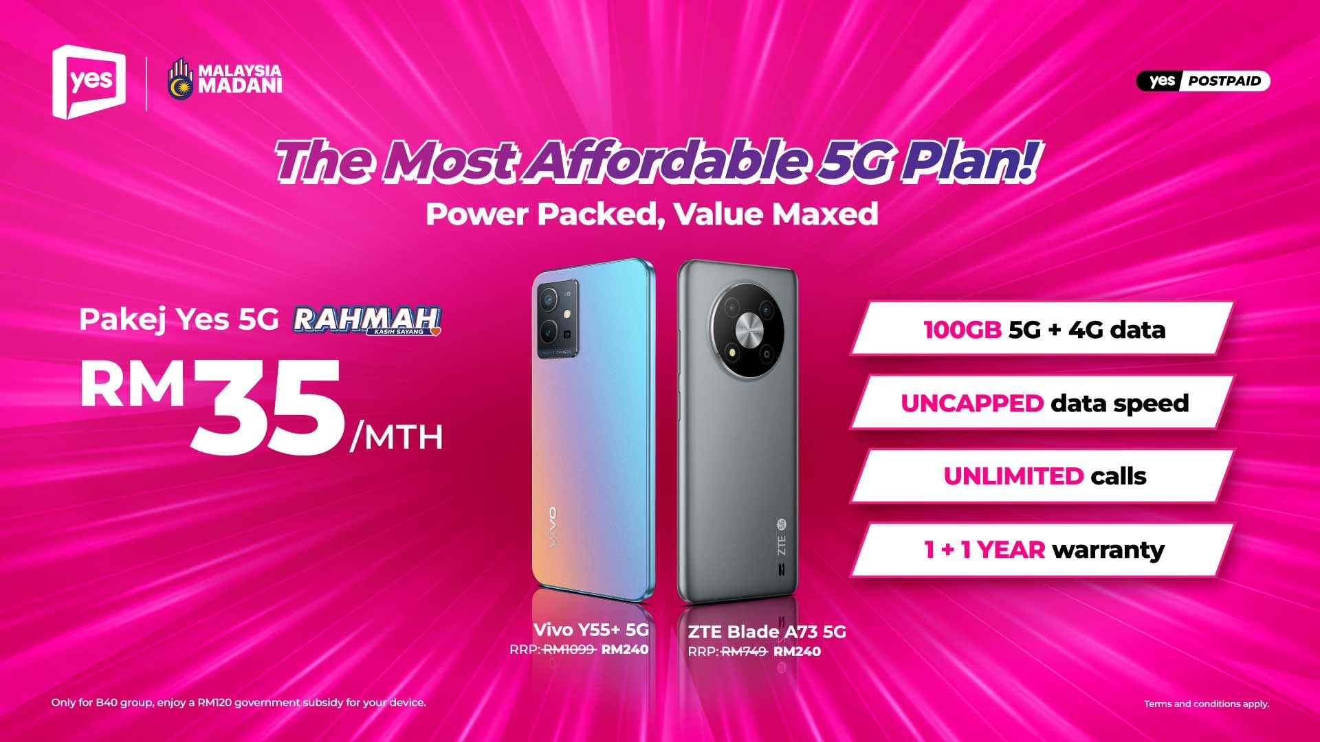 Yes 5G Pakej Rahmah: RM35/month for 100GB 5G data, unlimited calls with ...