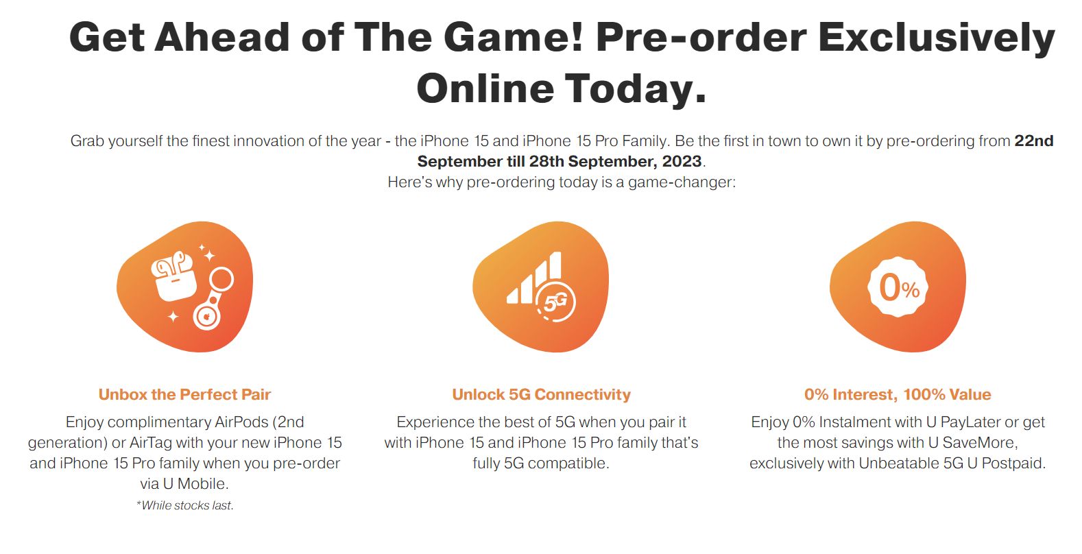 U Mobile offers iPhone 15 from RM156/month, free AirPods or AirTag for ...