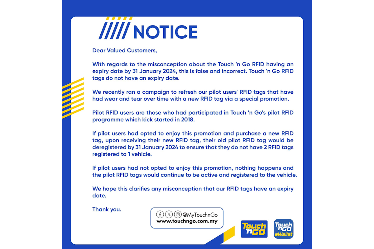 Touch ‘n Go RFID tag does not have an expiry date