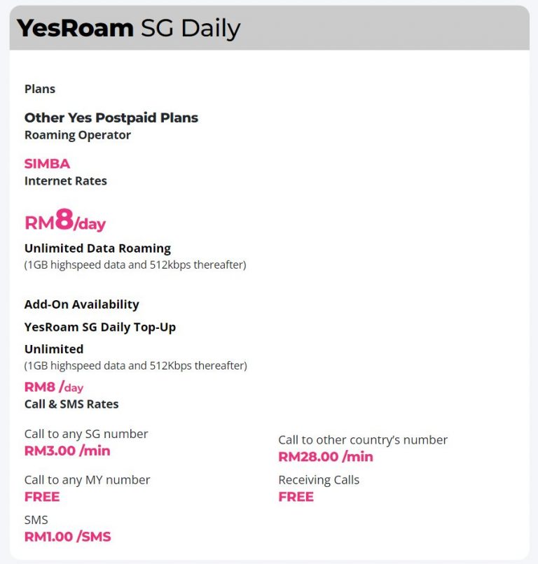 Yes Infinite Postpaid: Free unlimited 5G roaming in Singapore