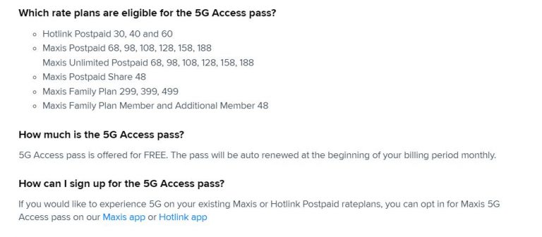 Maxis 5G access pass is always free for existing customers