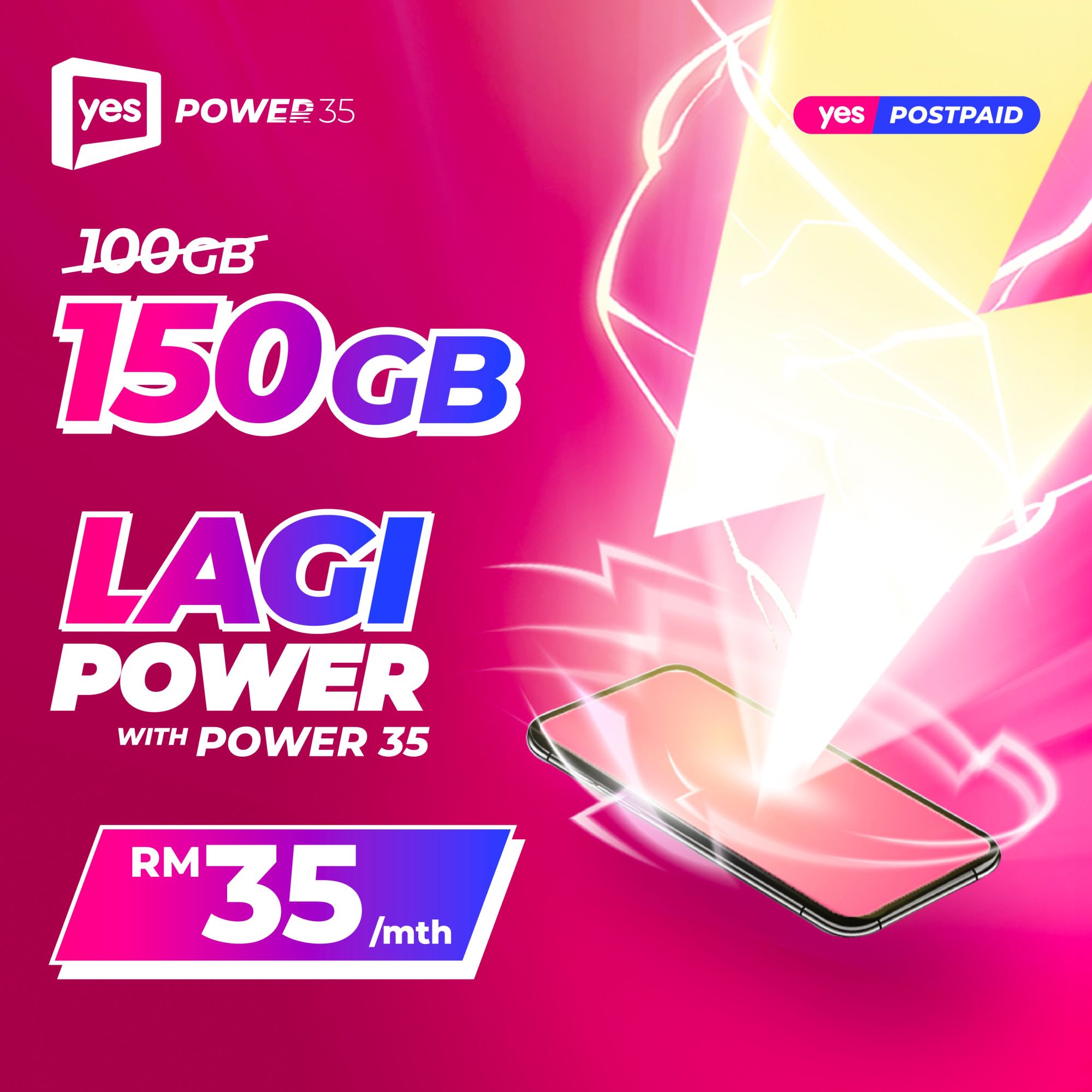Yes Power 35: 150GB 5G data and unlimited calls for RM35