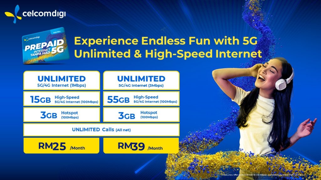 New CelcomDigi Prepaid 5G: Unlimited ‘Biru’ or High-speed ‘Kuning’ from RM25/month - SoyaCincau