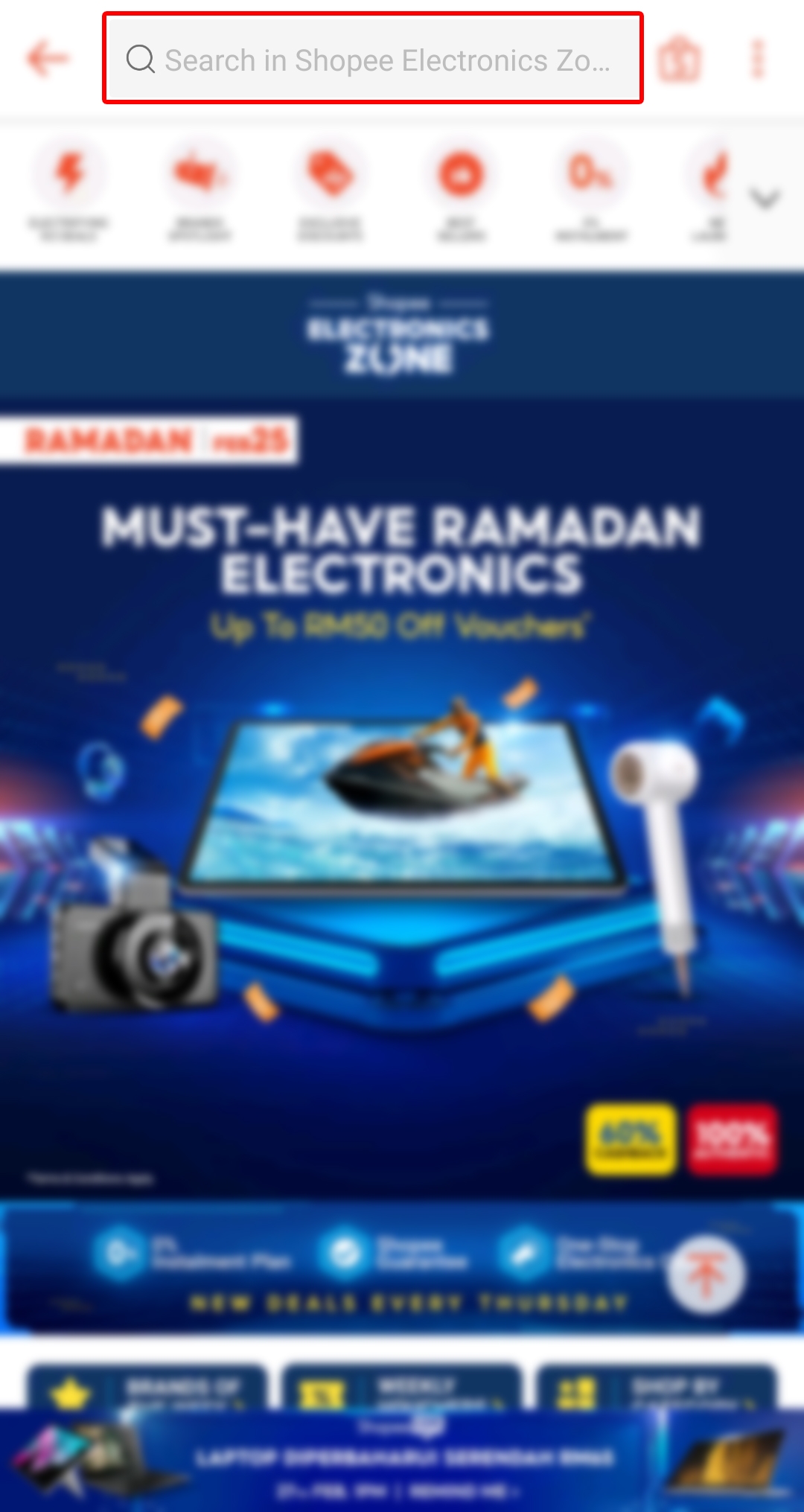 Shopee Electronics Zone offers discounts and 0% instalments