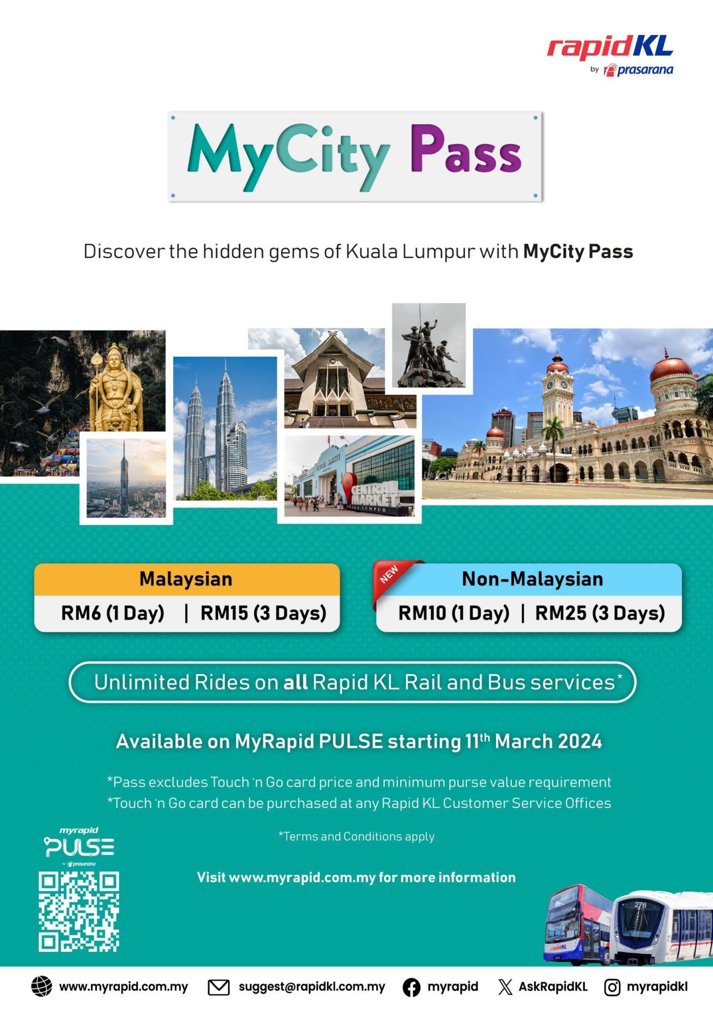 RapidKL MyCity Pass: Unlimited train and bus rides from RM6