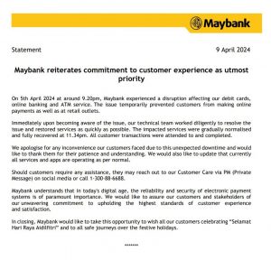 Maybank says sorry for service disruption affecting payments