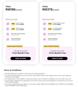 Time Fibre Broadband: 200Mbps for RM99, 600Mbps for RM139