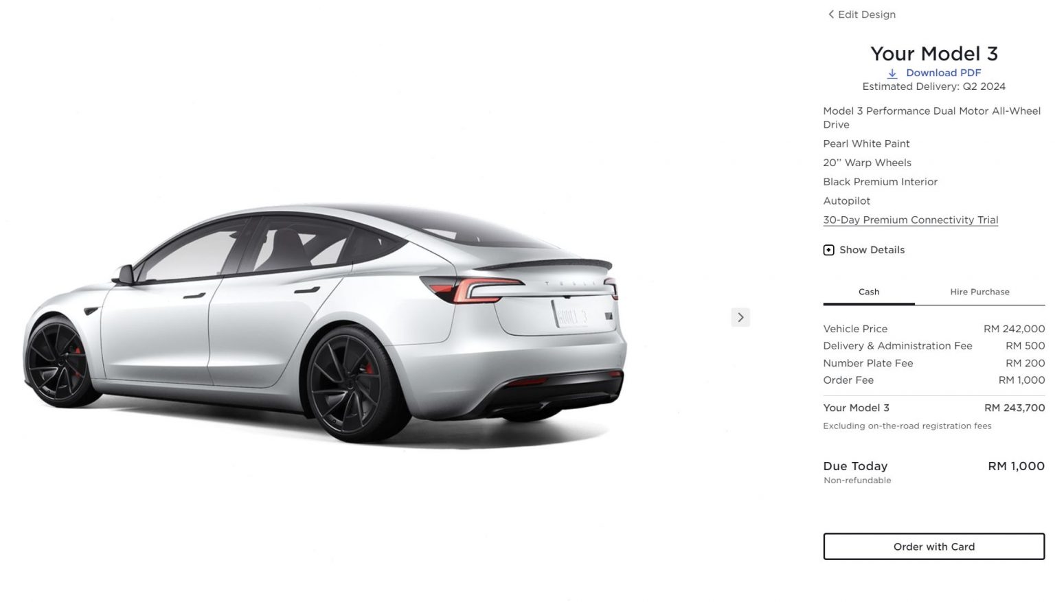 Tesla Model 3 Performance 2024 Malaysia: Official Pricing