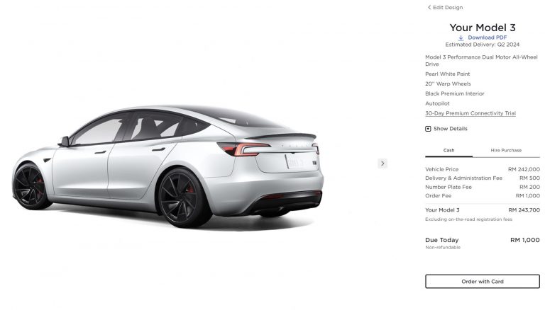 Tesla Model 3 Performance 2024 Malaysia: Official Pricing
