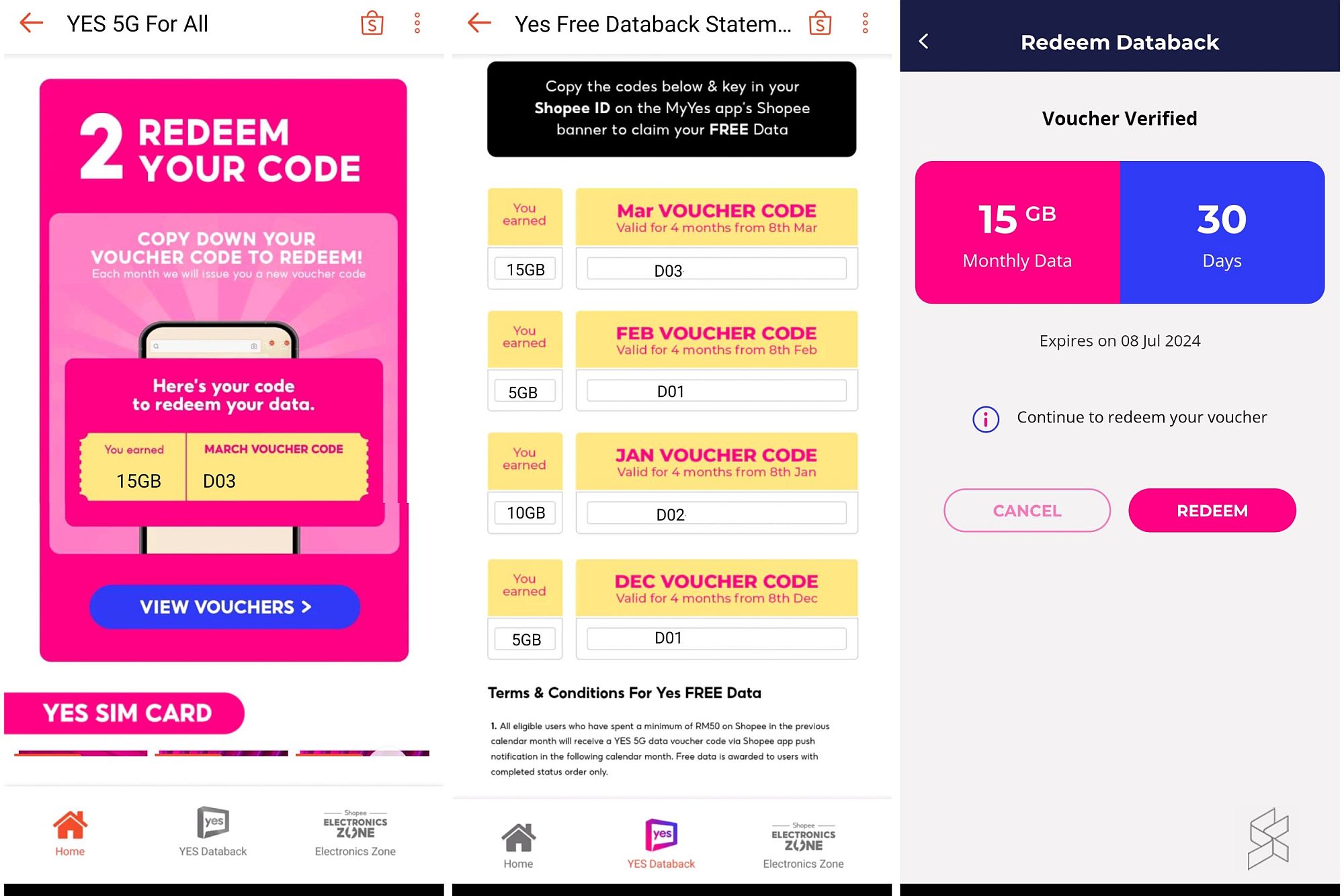 Yes 5G Free Databack with Shopee ending on 31 May 2024