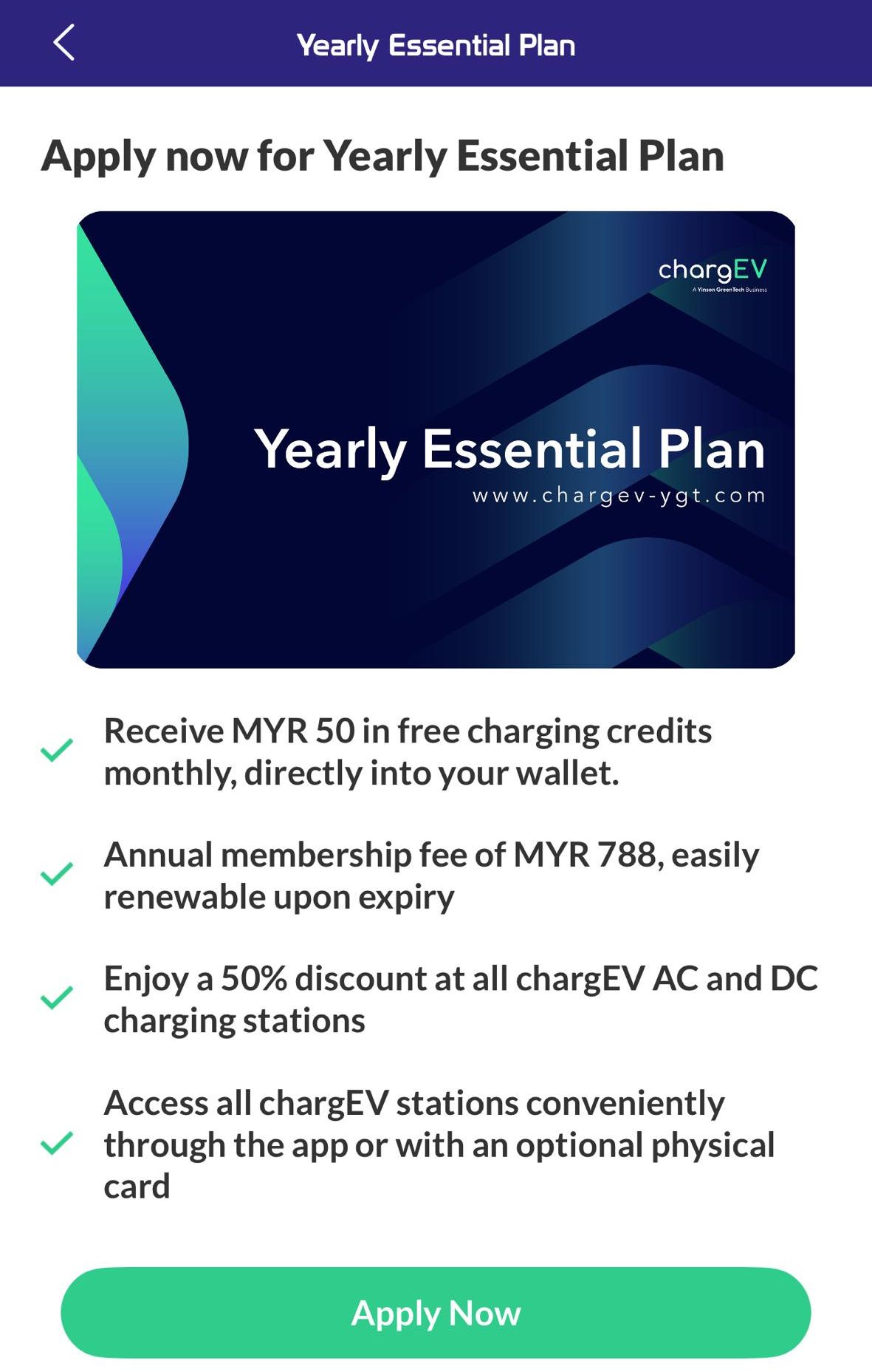 ChargEV Yearly Plan: 50% discount, free RM50/month credit
