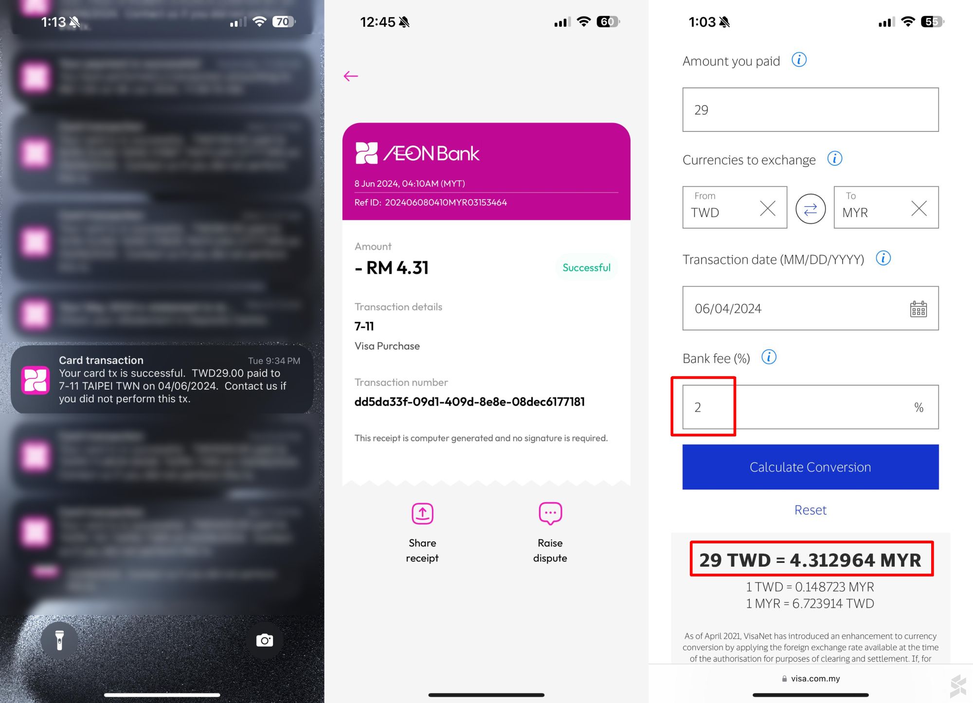 Aeon Bank Debit Card-i: Overseas ATM and transaction fees