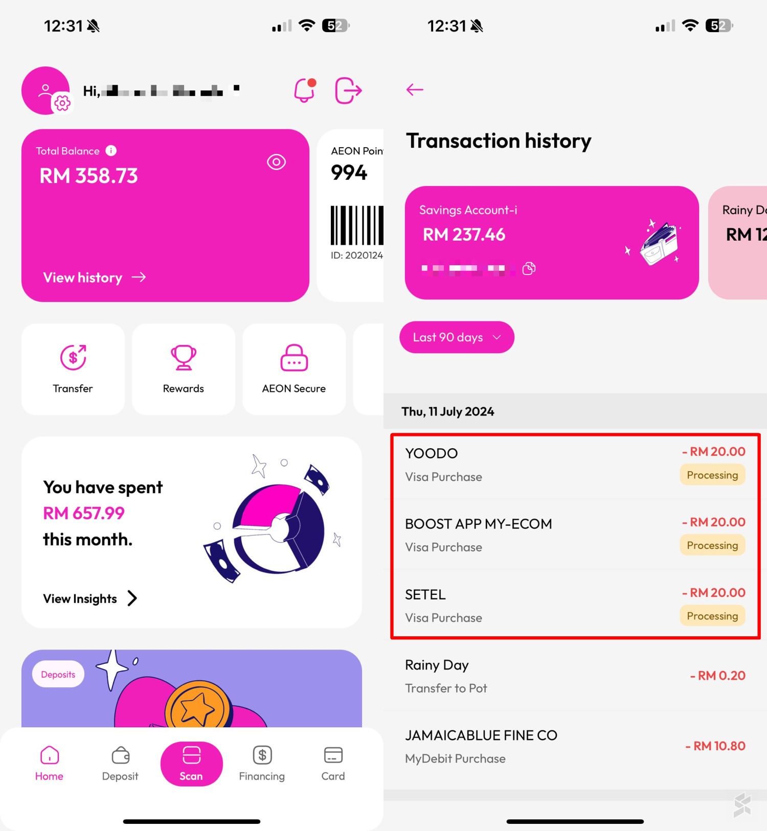 Aeon Bank Visa Debit card payments now updated in real time