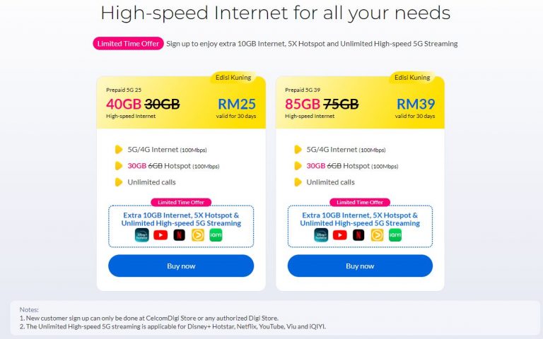 CelcomDigi Prepaid 5G Edisi Biru unlimited plan upgraded with faster speeds and 200GB FUP ...