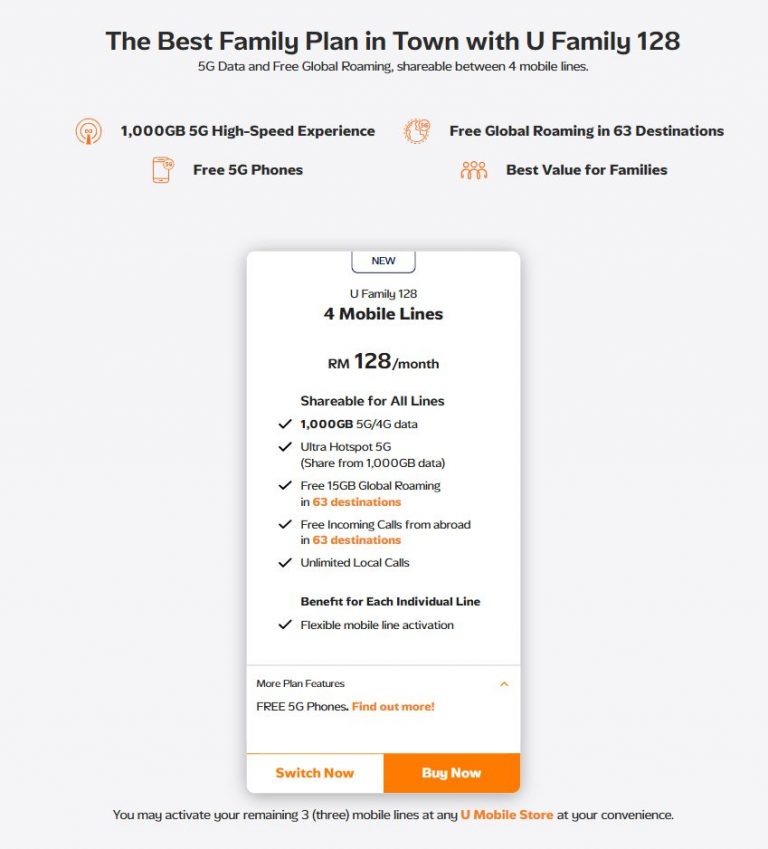 U Mobile U Family 128: 1000GB data with 4 lines for RM128