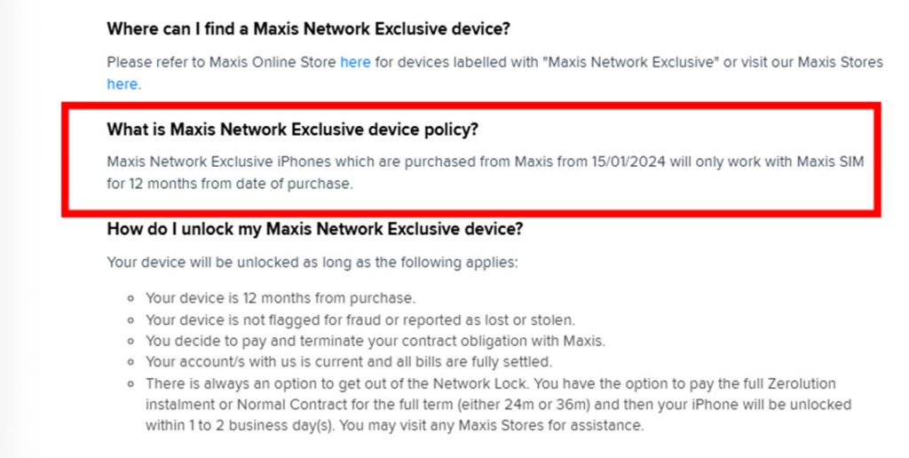 Does Maxis SIM-lock iPhone on Zerolution contract?