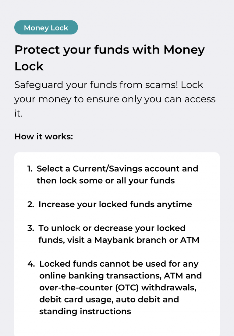 Maybank's Money Lock feature locks your money away from scammers