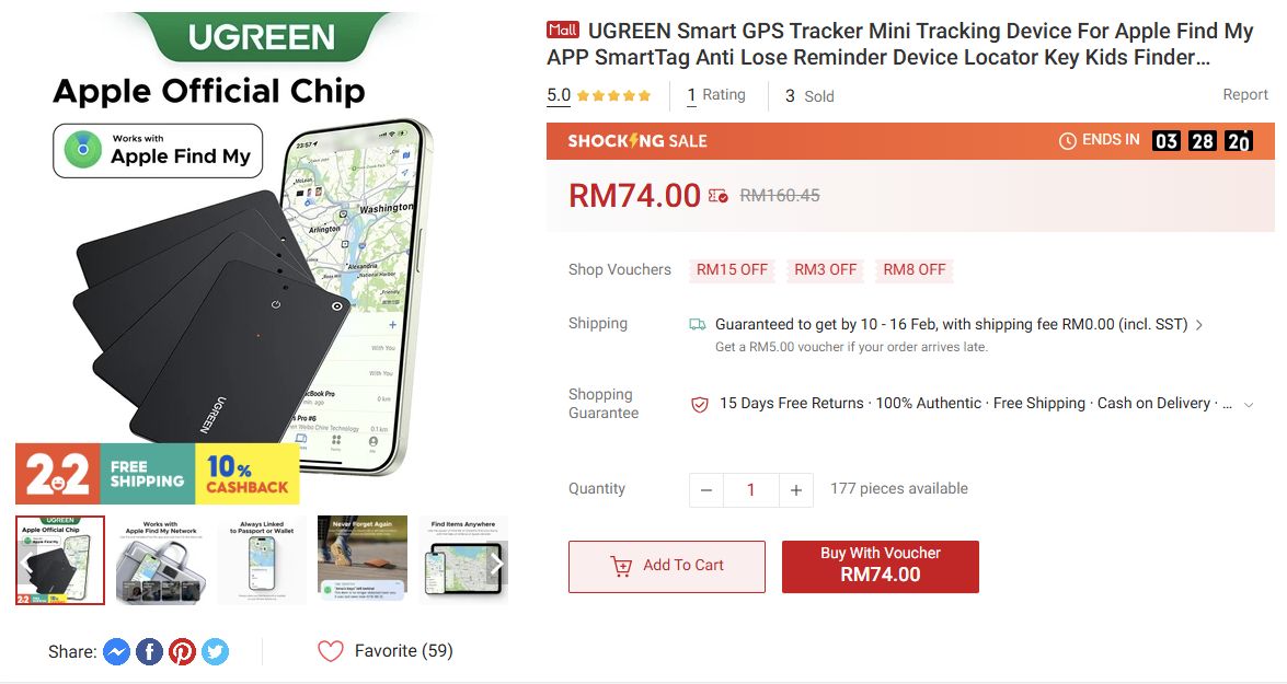 Ugreen's AirTag alternative is super slim, priced under RM100