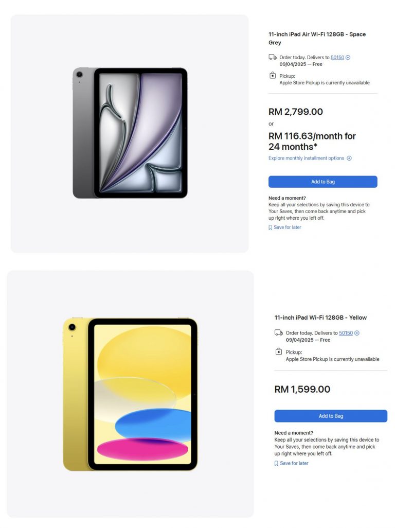 You can now buy iPad A16 and iPad Air M3 in Malaysia