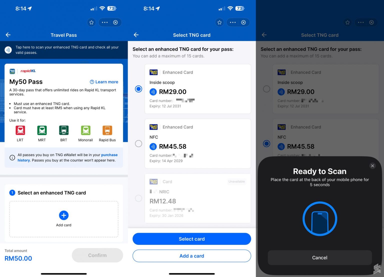 How to: Renew MyRapid KL My50 Travel Pass using TNG eWallet