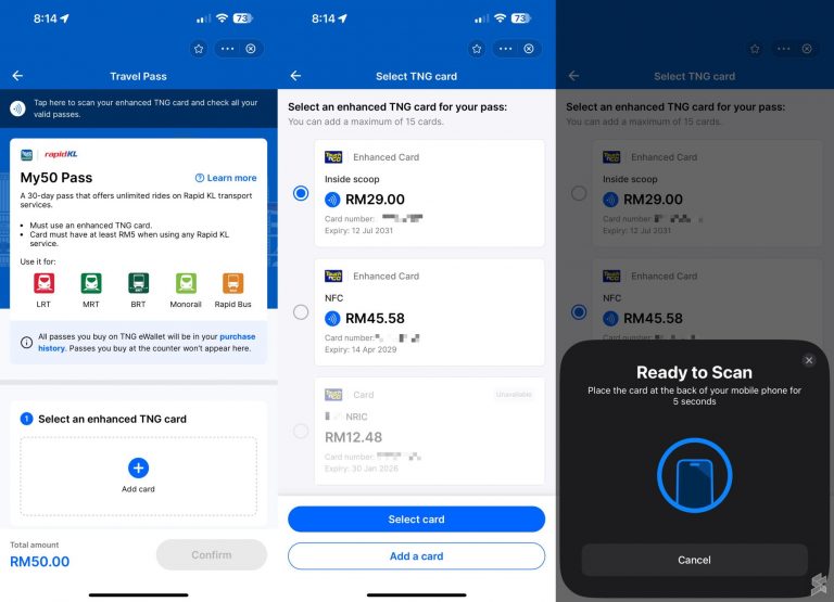 How to: Renew MyRapid KL My50 Travel Pass using TNG eWallet