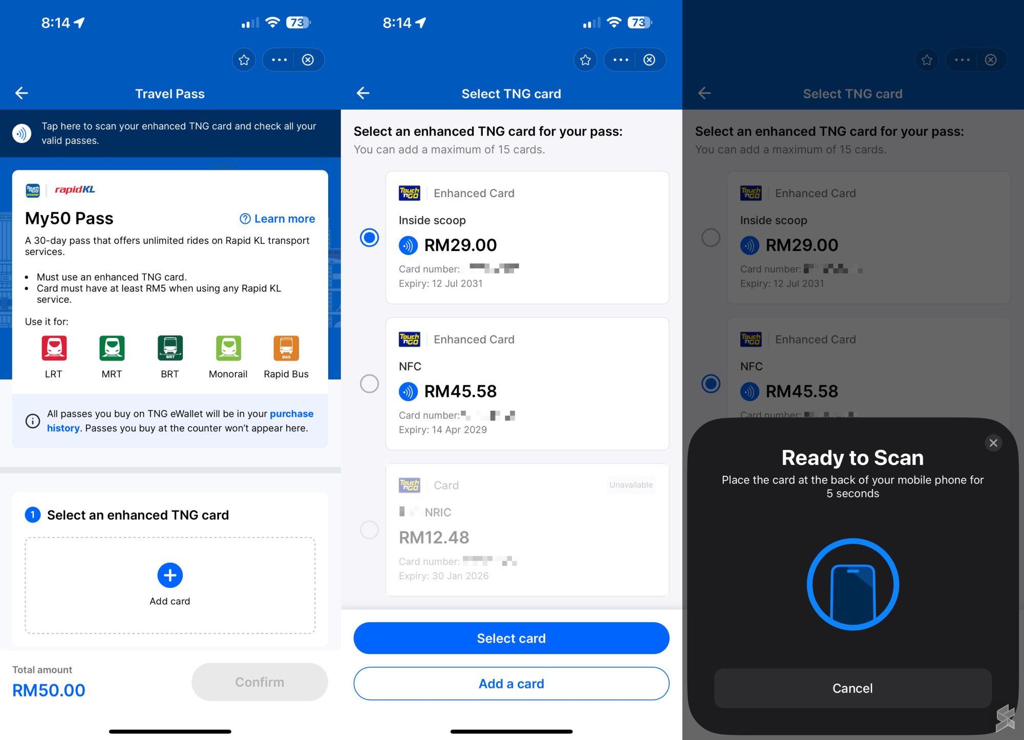 How to: Renew MyRapid KL My50 Travel Pass using TNG eWallet