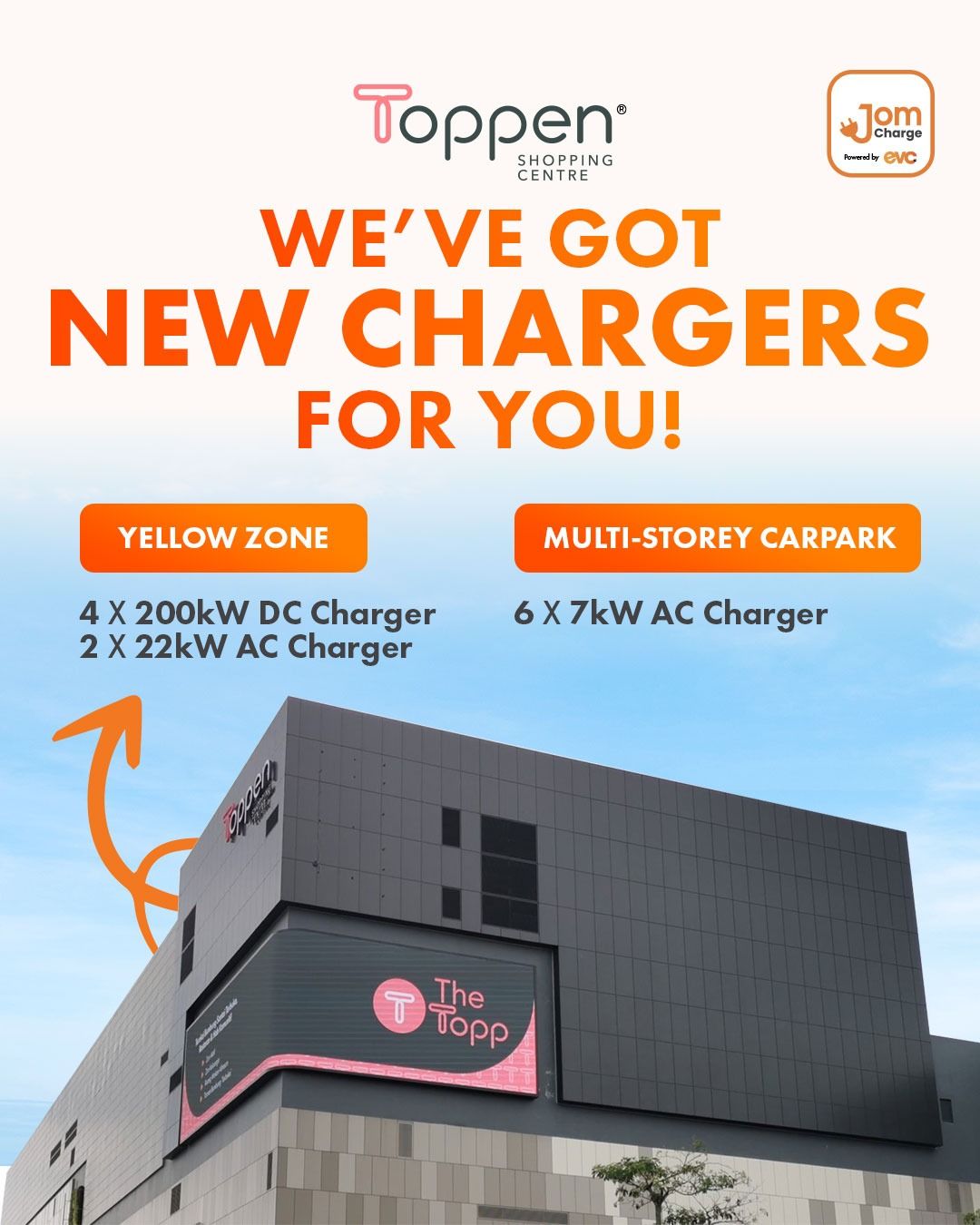 JomCharge new EV chargers at Toppen Shopping Centre JB