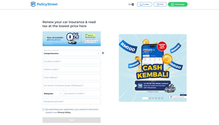 PolicyStreet offers free RM100 TNG eWallet credit for car insurance ...