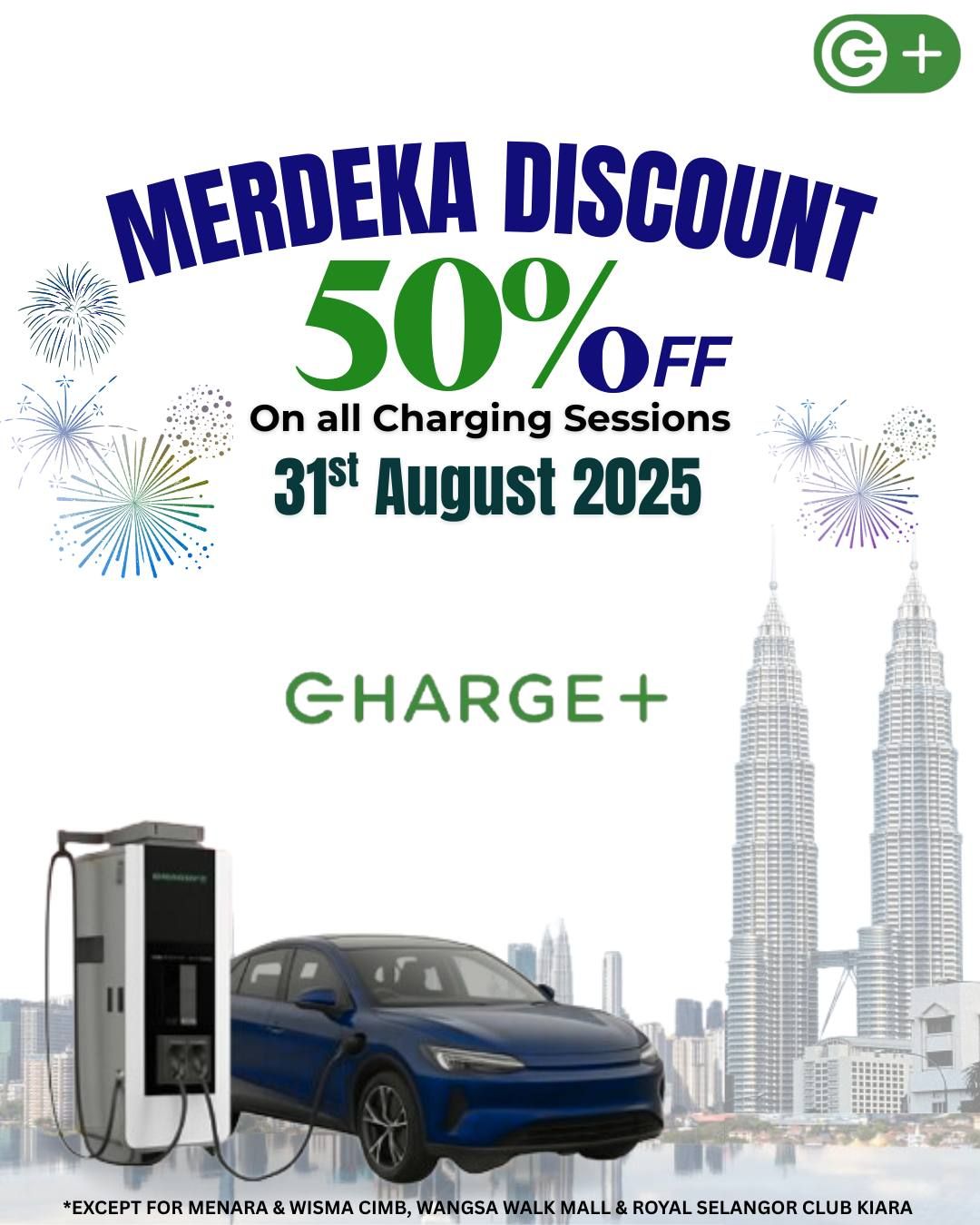 Merdeka Promo: Charge+ offers 50% off for EV Charging on 31 August ...