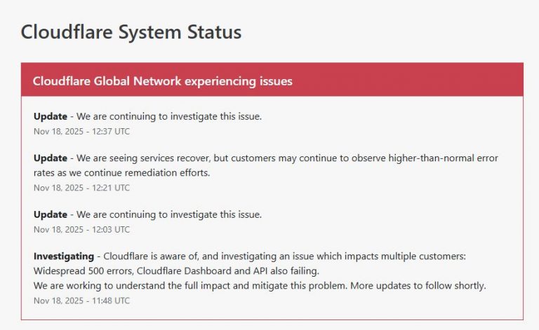 Cloudflare network issue broke the internet with 500 errors